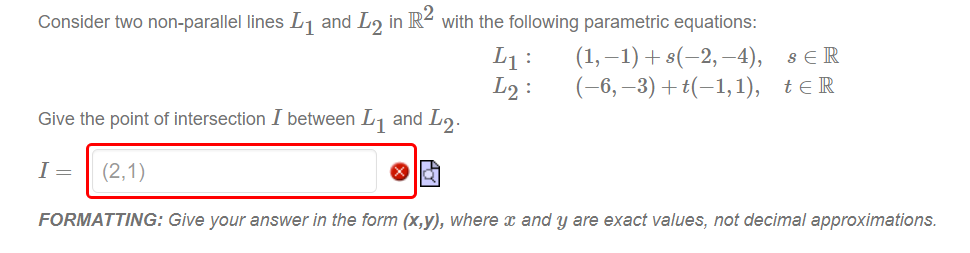 Solved Find the point of intersection of the two lines L1 | Chegg.com
