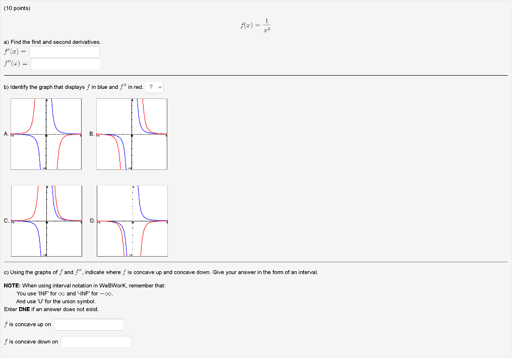 Solved (10 points) f(x) - a) Find the first and second | Chegg.com