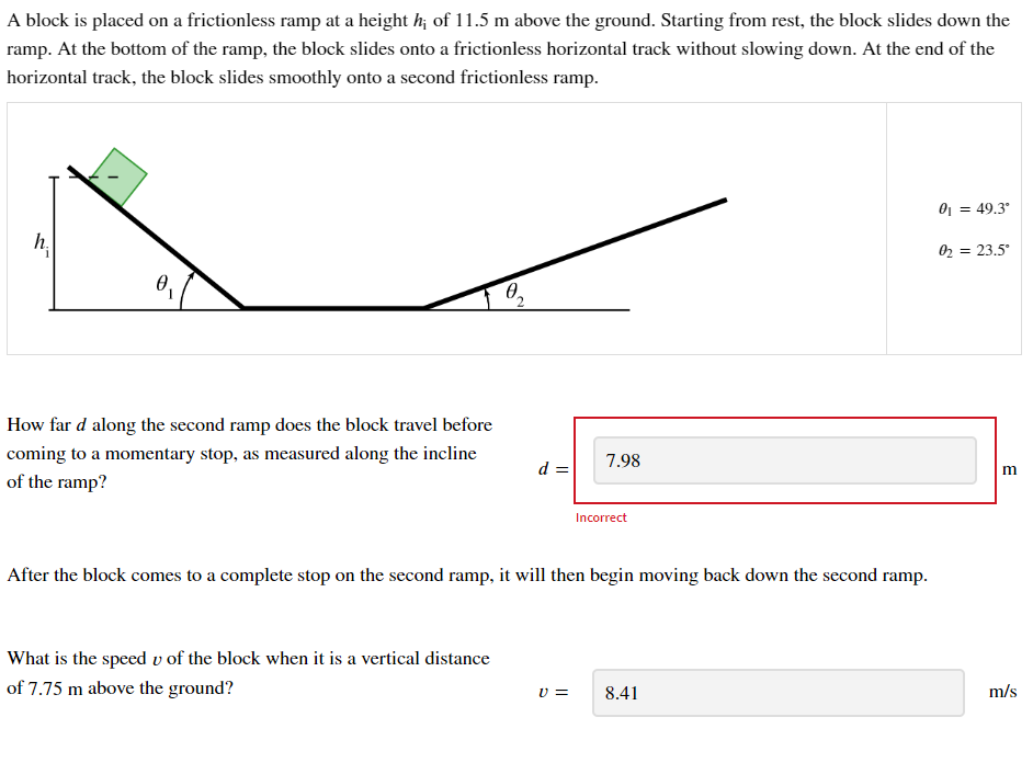 Solved A block is placed on a frictionless ramp at a height | Chegg.com