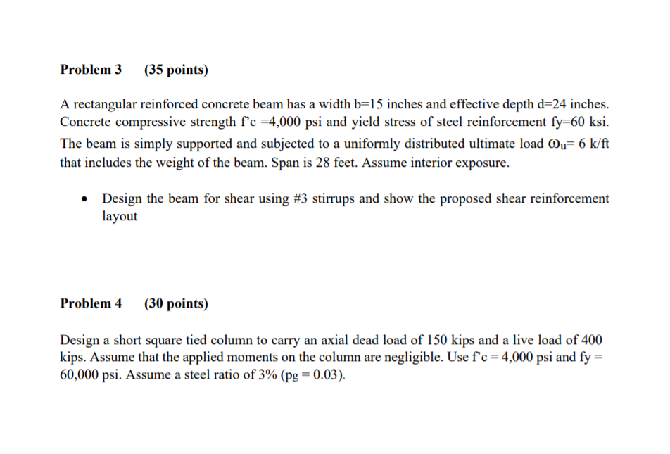 Solved Problem 3 (35 points) A rectangular reinforced | Chegg.com