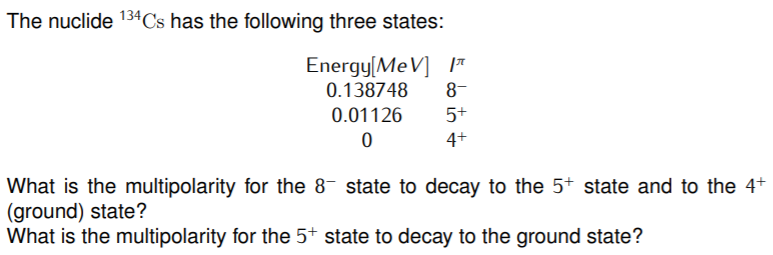 Solved The nuclide 134 Cs has the following three states: | Chegg.com