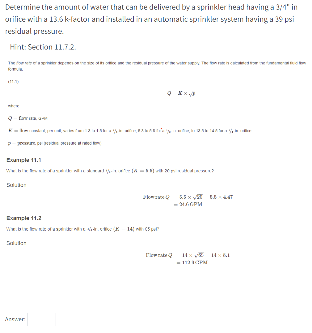 Solved residual pressure.Hint: Section 11.7.2.The flow rate | Chegg.com