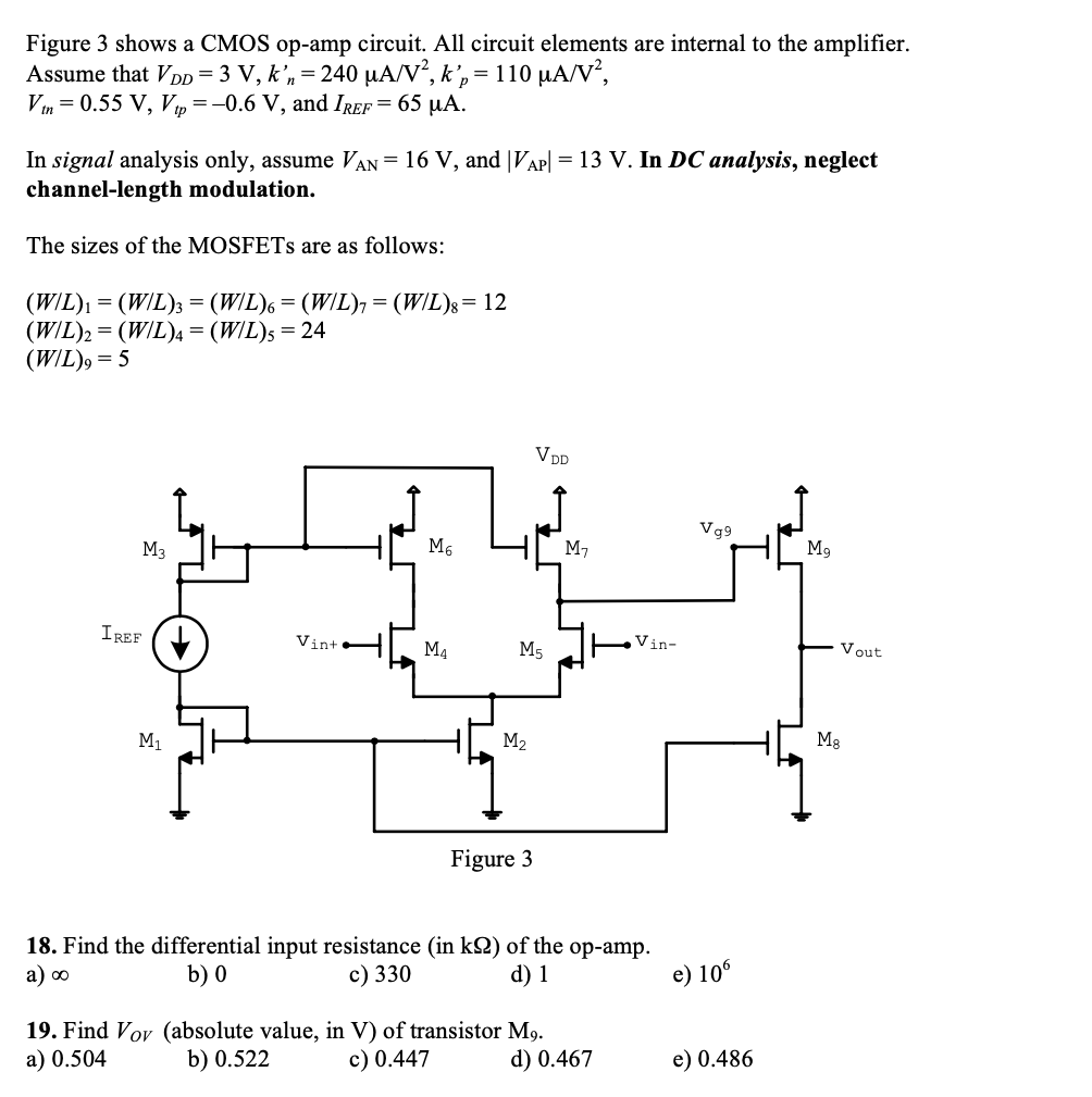 Solved Figure 3 shows a CMOS op-amp circuit. All circuit | Chegg.com
