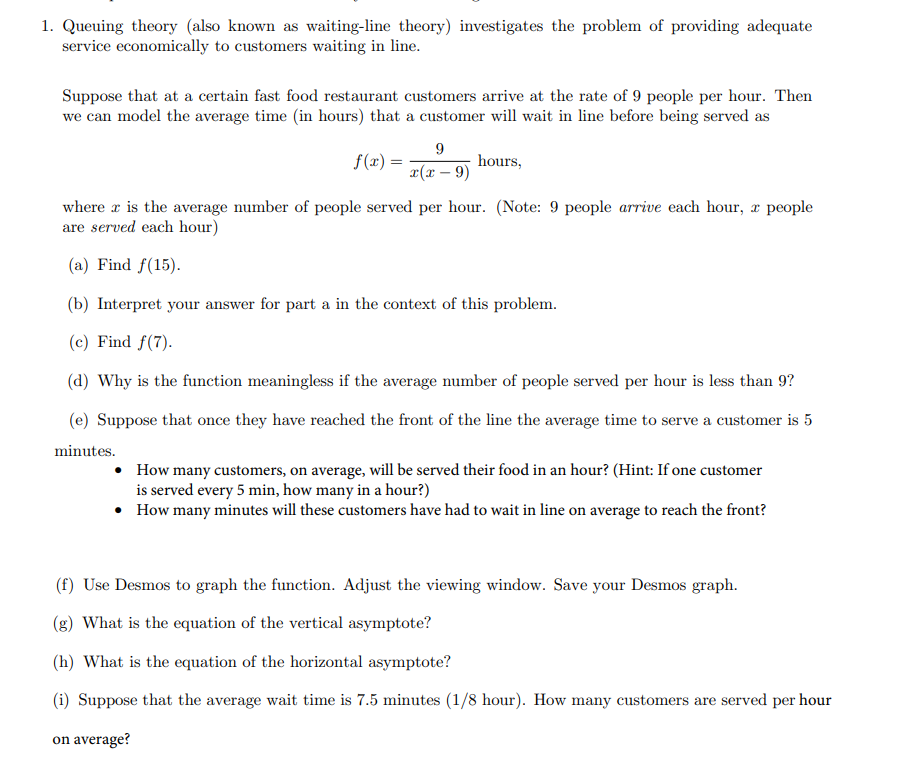 Solved 1. Queuing theory (also known as waiting-line theory) | Chegg.com