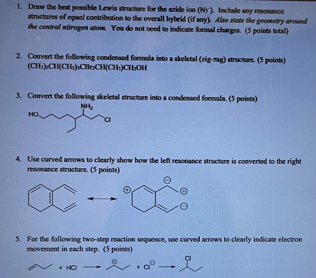 Solved 1. Draw the best possible Lewis structure for the | Chegg.com