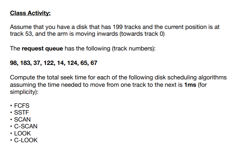 Solved Class Activity: Assume that you have a disk that has | Chegg.com