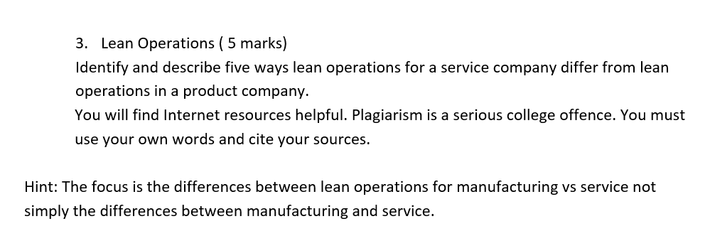Solved Lean Operations ( 5 ﻿marks)Identify and describe five | Chegg.com