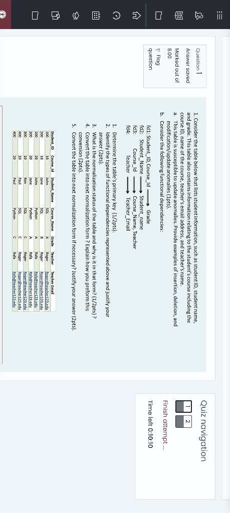 Solved 1. Consider the table below that lists student | Chegg.com