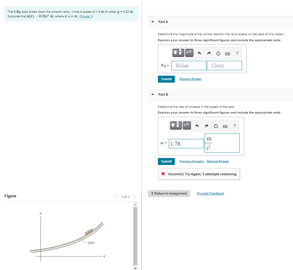 Solved The 8-kg sack slides down the smooth ramp. It has a | Chegg.com