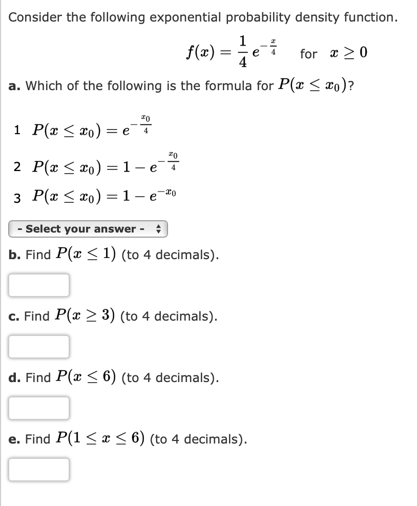 Solved Consider the following exponential probability | Chegg.com