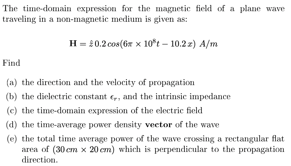 Solved The time-domain expression for the magnetic field of | Chegg.com