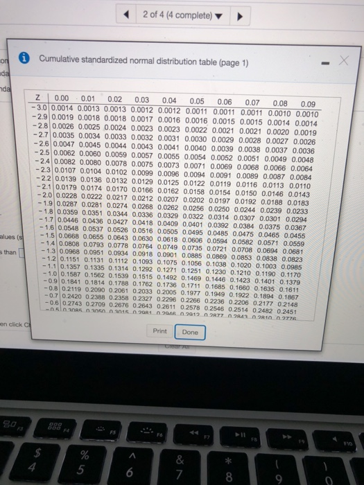 Solved 20f 4 (4 complete) nCumulative standardized normal | Chegg.com