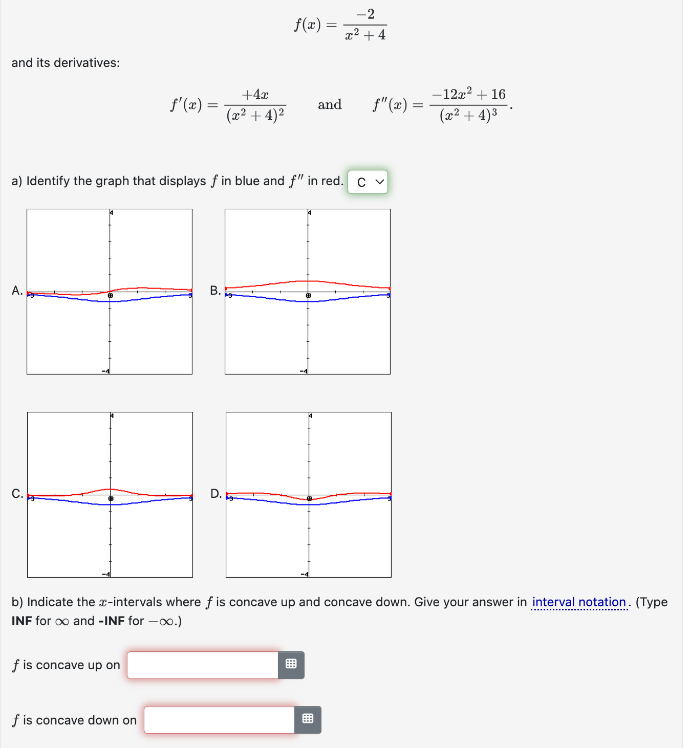 f(x)=x2+4−2 and its derivatives: f′(x)=(x2+4)2+4x and | Chegg.com