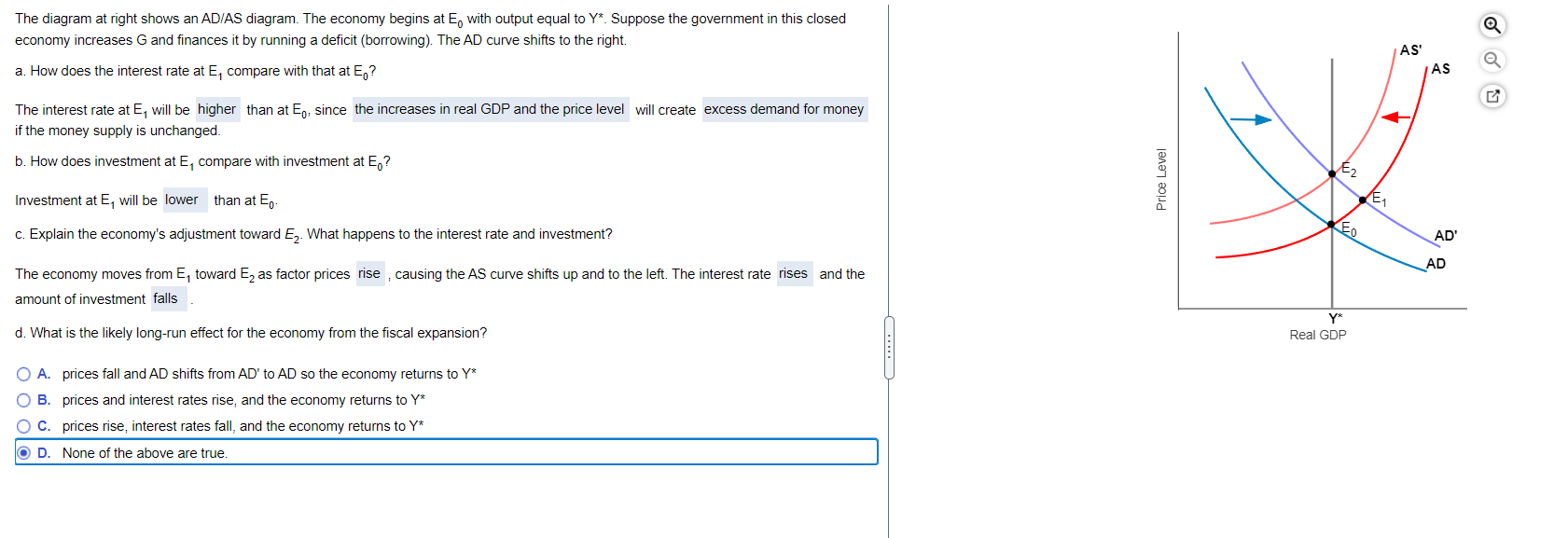Solved The diagram at right shows an AD/AS diagram. The | Chegg.com