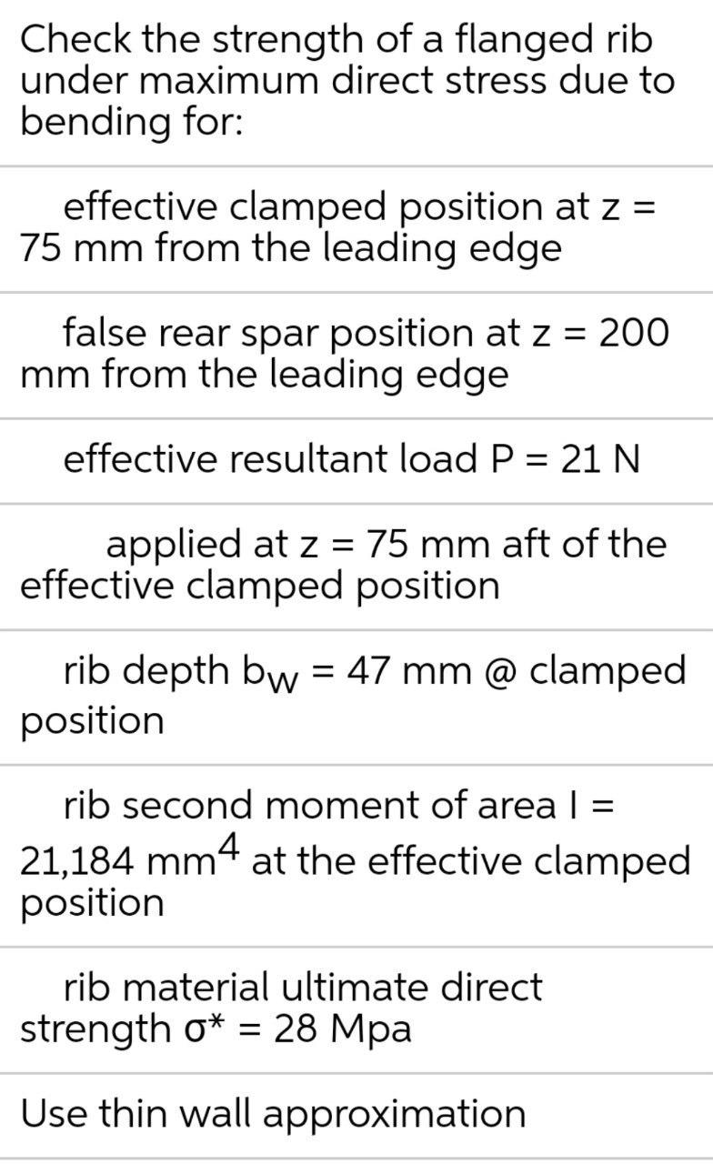 Solved Check the strength of a flanged rib under maximum | Chegg.com