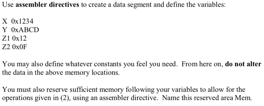 Use assembler directives to create a data segment and | Chegg.com