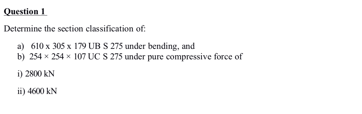 Question 1 Determine the section classification of: | Chegg.com