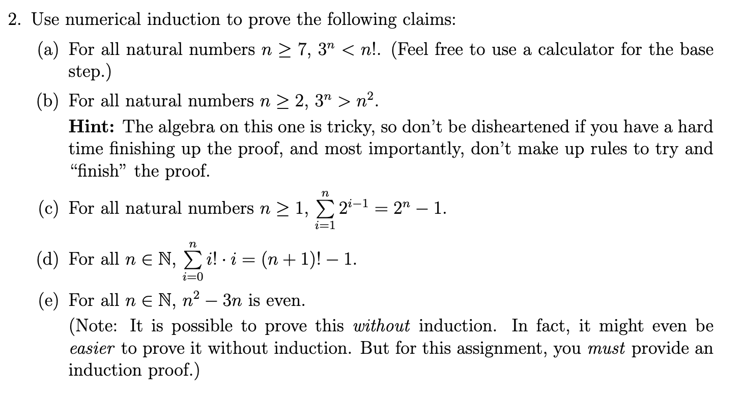 Solved 2. Use numerical induction to prove the following | Chegg.com