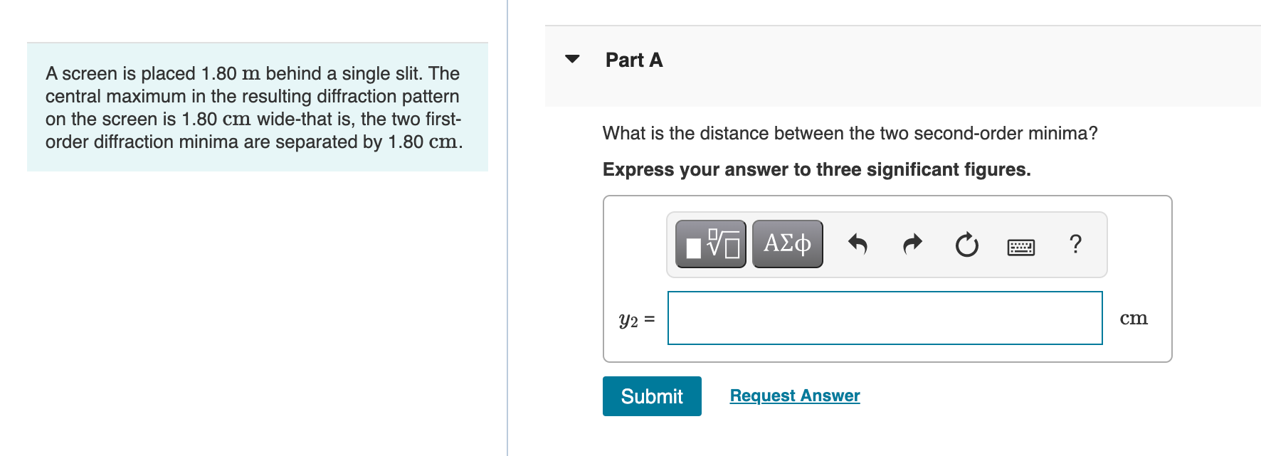 Solved A screen is placed 1.80 m behind a single slit. The | Chegg.com