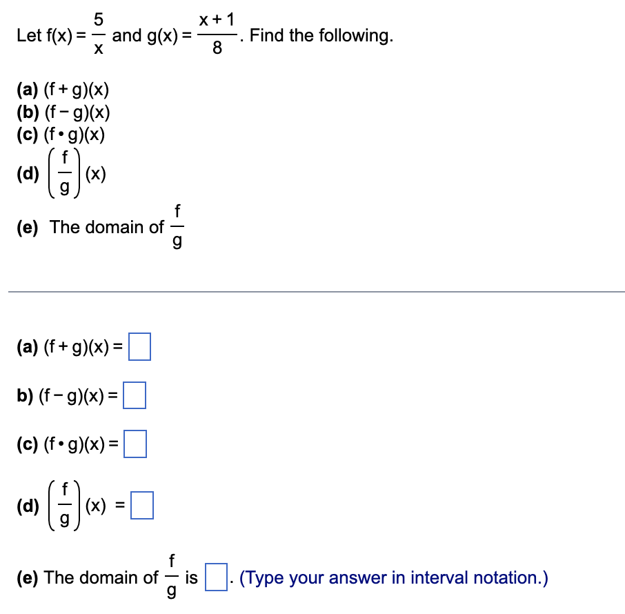 Solved Let f(x)=x5 and g(x)=8x+1. Find the following. (a) | Chegg.com