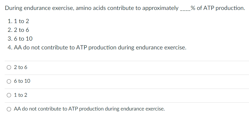 Solved During endurance exercise, amino acids contribute to | Chegg.com
