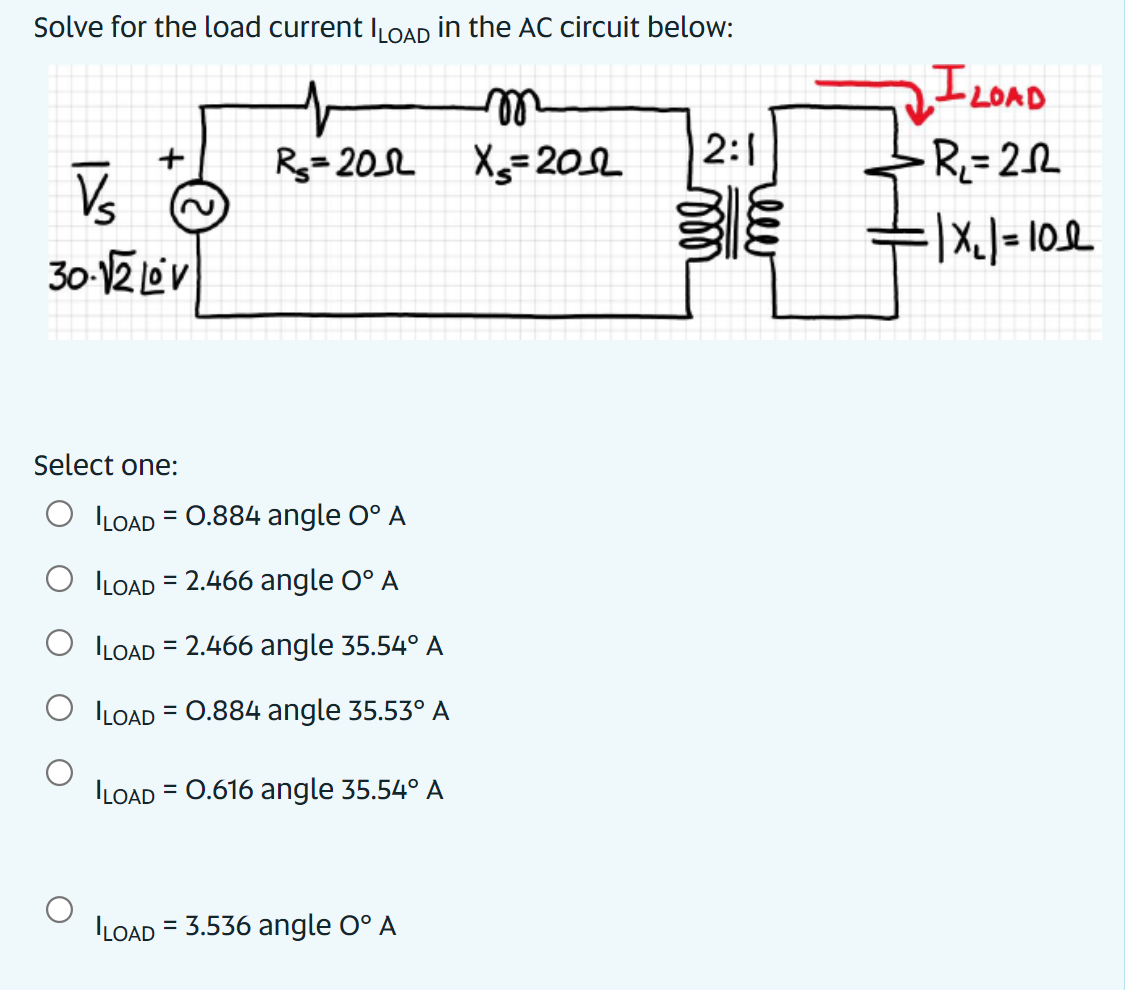 Solved Solve for the load current ILOAD in the AC circuit | Chegg.com