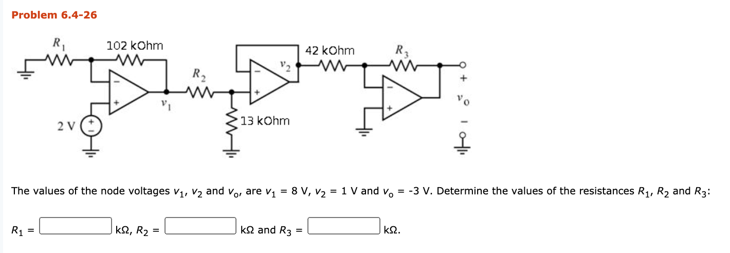 Solved Problem 6.4-26 R 102 kOhm 42 kOhm + R2 w 2 V 13 kOhm | Chegg.com