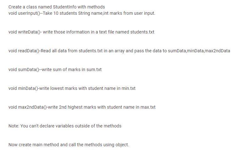 Solved Create a class named Studentinfo with methods void | Chegg.com