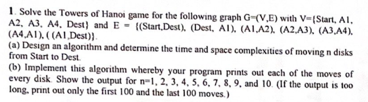 Solved 1. Solve the Towers of Hanoi game for the following | Chegg.com