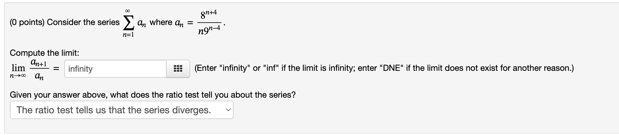 Solved (0 ﻿points) ﻿Consider the series ∑n=1∞an ﻿where | Chegg.com