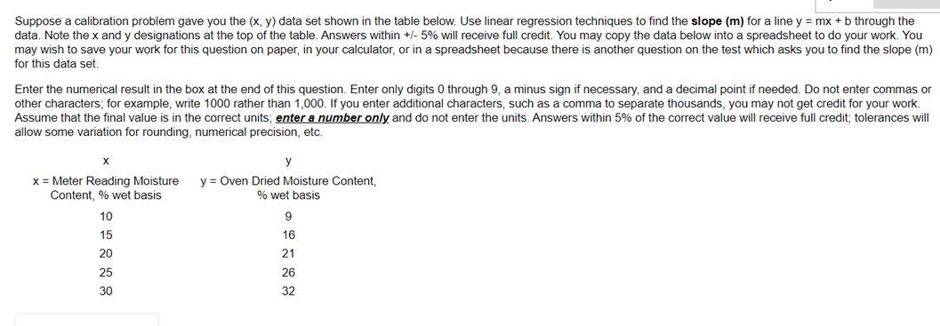 Solved Suppose A Calibration Problem Gave You The Xy Data
