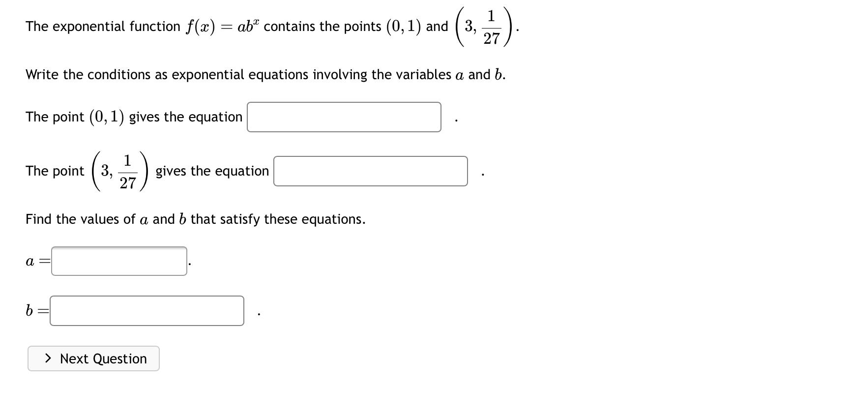 Solved The exponential function f(x)=abx contains the points | Chegg.com