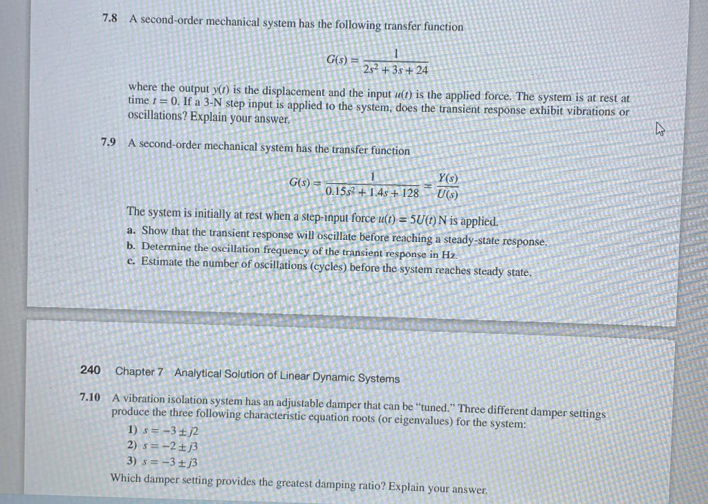 Solved 7.8 A second-order mechanical system has the | Chegg.com