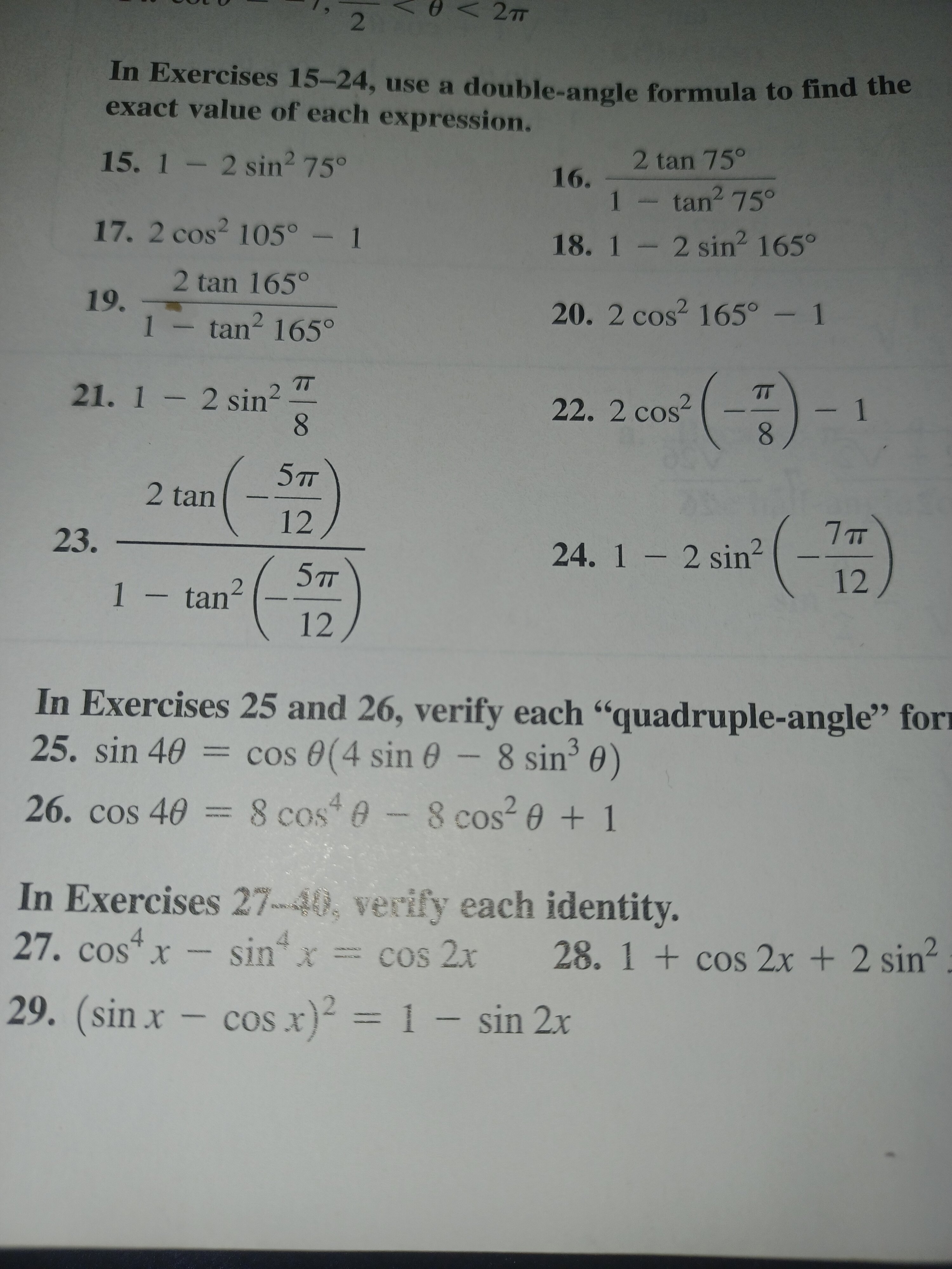 Solved In Exercises 15-24, use a double-angle formula to | Chegg.com