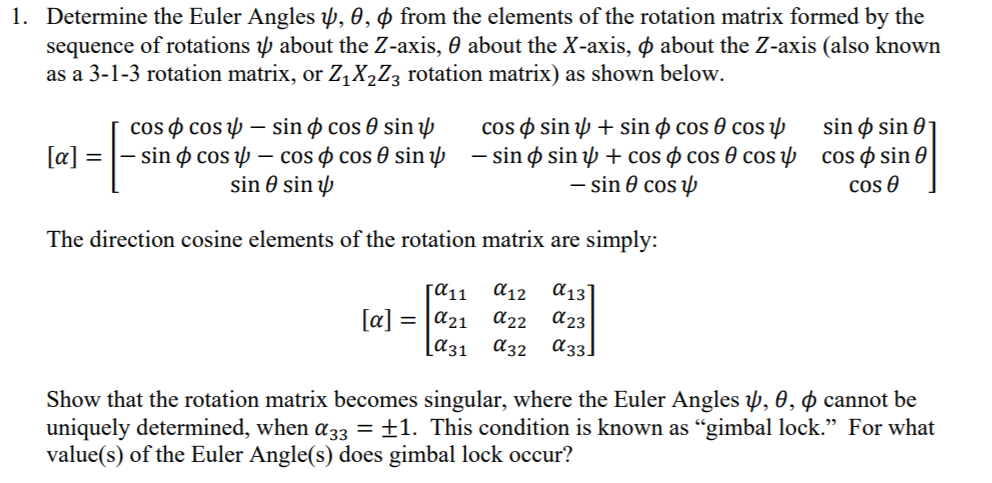 1. Determine the Euler Angles 4, 0, from the elements | Chegg.com