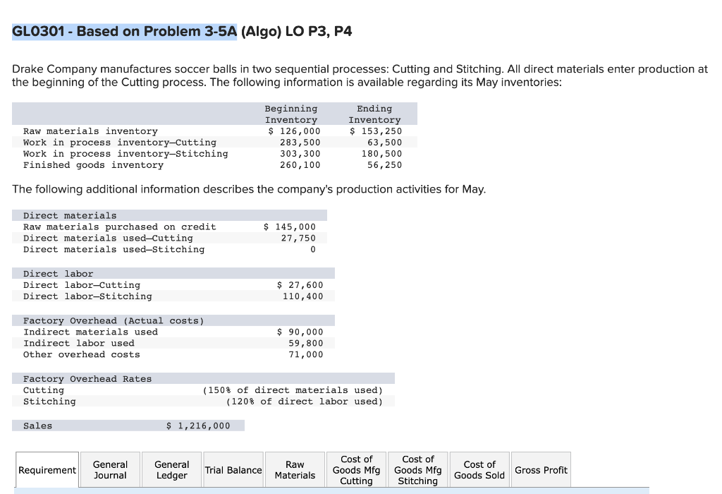 Solved GL0301 - Based on Problem 3-5A (Algo) LO P3, P4 Drake | Chegg.com
