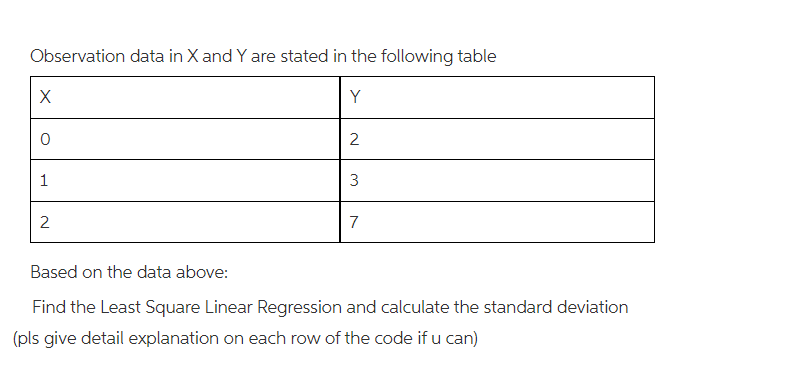 Solved Observation data in X and Y are stated in the | Chegg.com