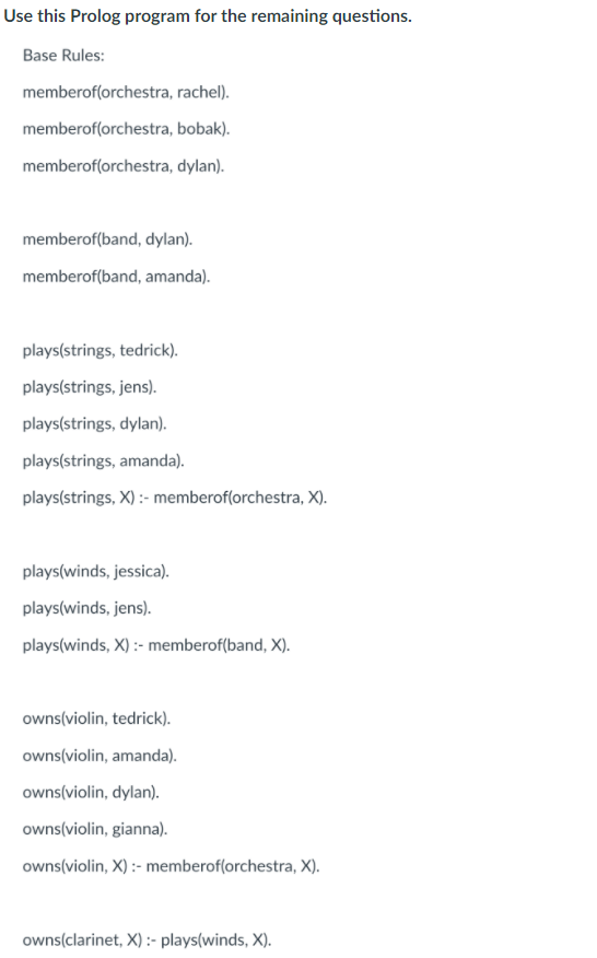 Solved Use this Prolog program for the remaining questions. | Chegg.com