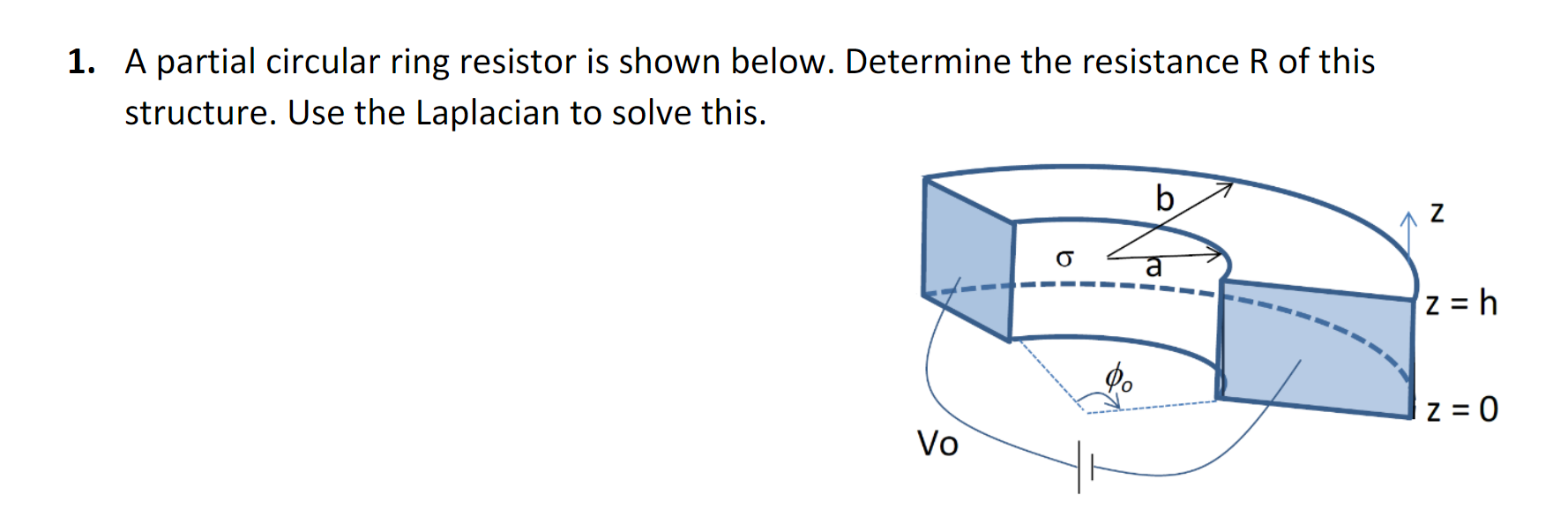 Solved 1. A partial circular ring resistor is shown below. | Chegg.com