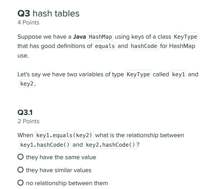 Solved Q3 hash tables 4 Points Suppose we have a Java | Chegg.com