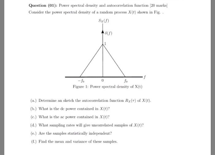 Solved Power Spectral Density And Autocorrelation Function