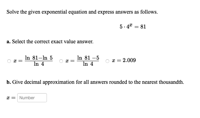Solved Solve the given exponential equation and express | Chegg.com