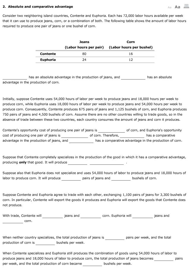 Solved 2. Absolute and comparative advantage Aa Aa Consider | Chegg.com