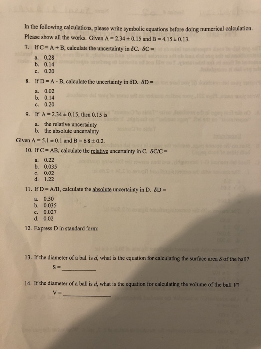 Solved In the following calculations, please write symbolic | Chegg.com