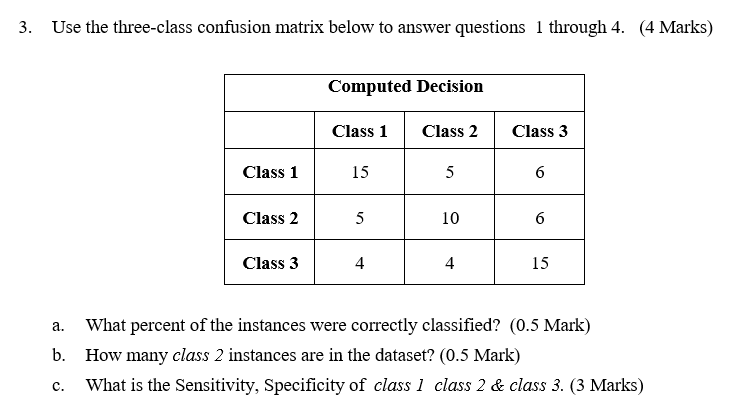 Solved 3. Use the three-class confusion matrix below to | Chegg.com