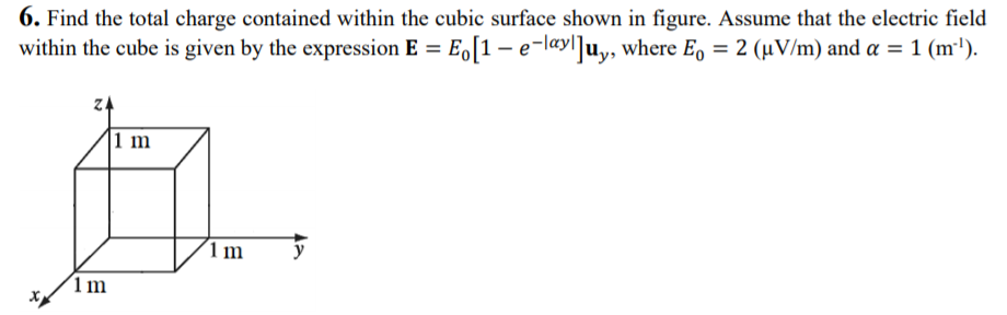 Solved 6. Find the total charge contained within the cubic | Chegg.com