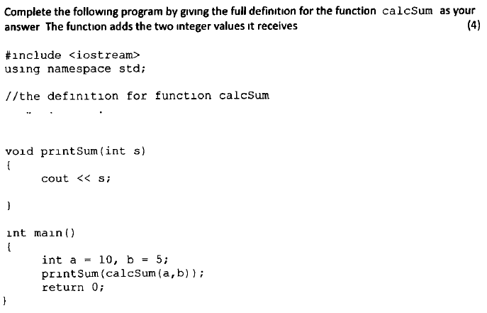 Solved Complete the following program by giving the full | Chegg.com