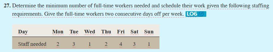 Solved 27. Determine the minimum number of full-time workers | Chegg.com