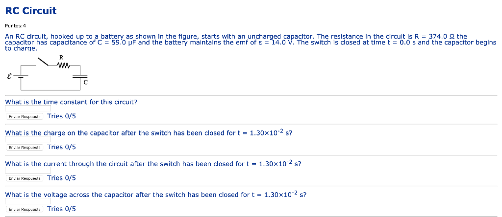 Solved RC Circuit Puntos:4 An RC circuit, hooked up to a | Chegg.com