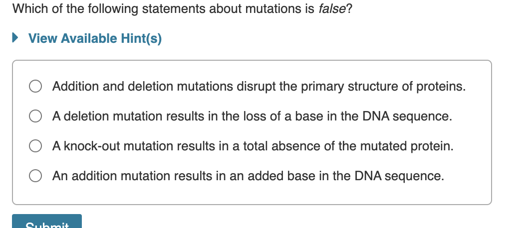 Solved Which of the following statements about mutations is | Chegg.com